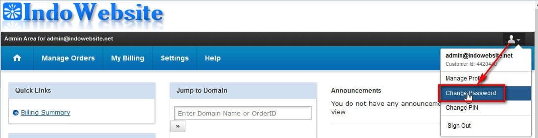 Merubah Password Pada Domain Manager - IndoWebsite Knowledgebase