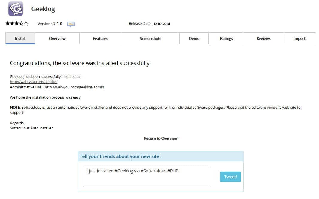 Cara Install Geeklog Melalui Softaculous - IndoWebsite Knowledgebase